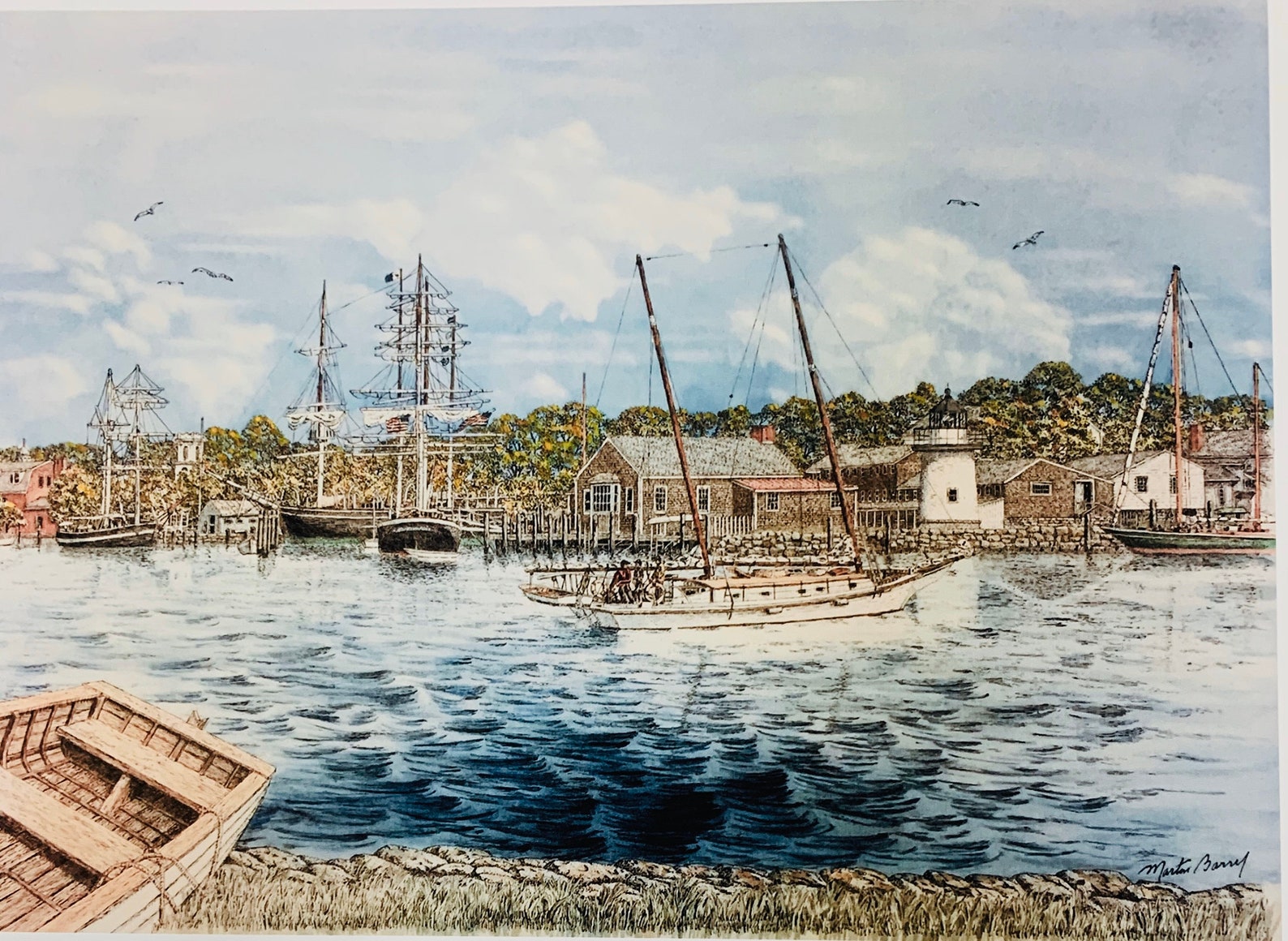 Mystic Seaport, Connecticut, Pen and Ink Watercolor by Well Known ...