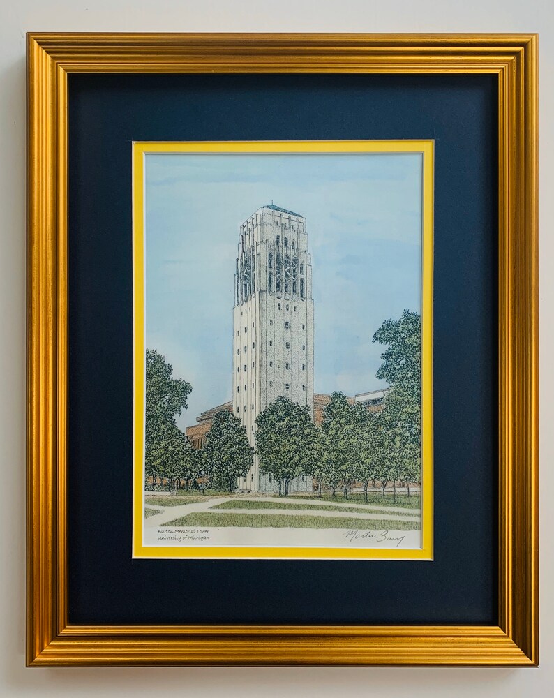 University of Michigan Tower by Artist Martin Barry - Etsy