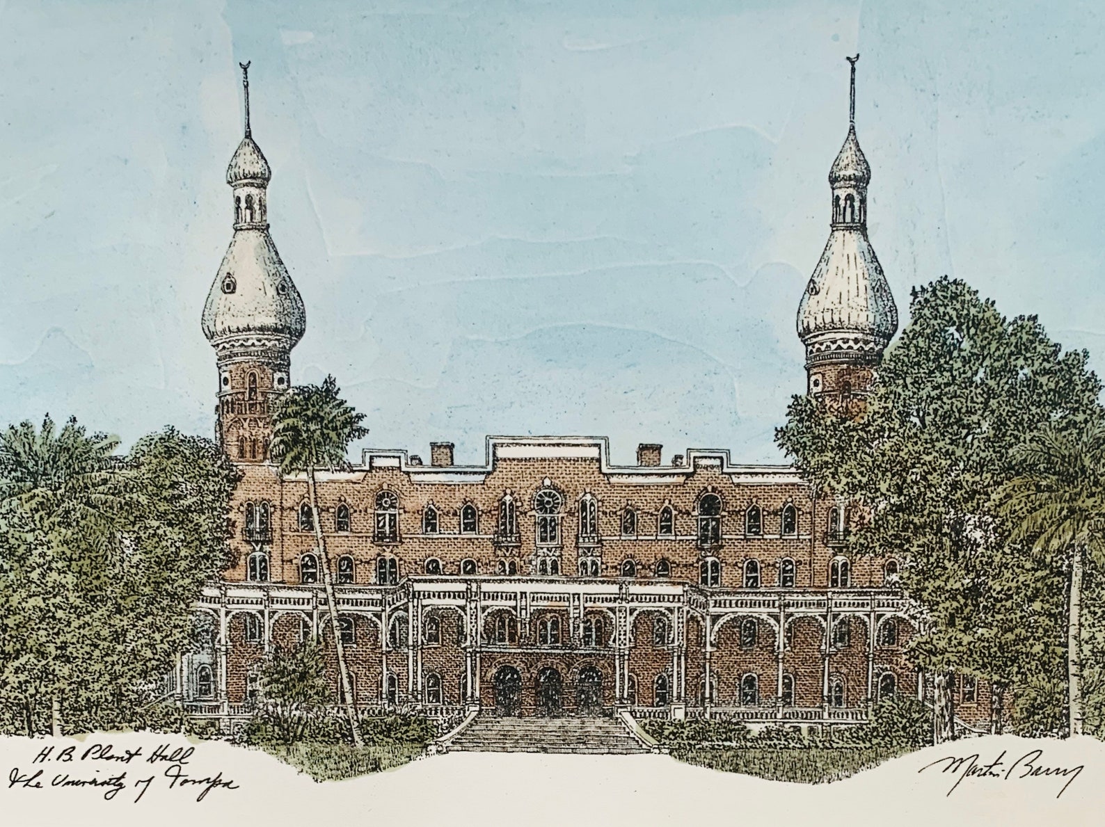 University of Tampa H.B. Plant Hall Pen and Ink Watercolor - Etsy