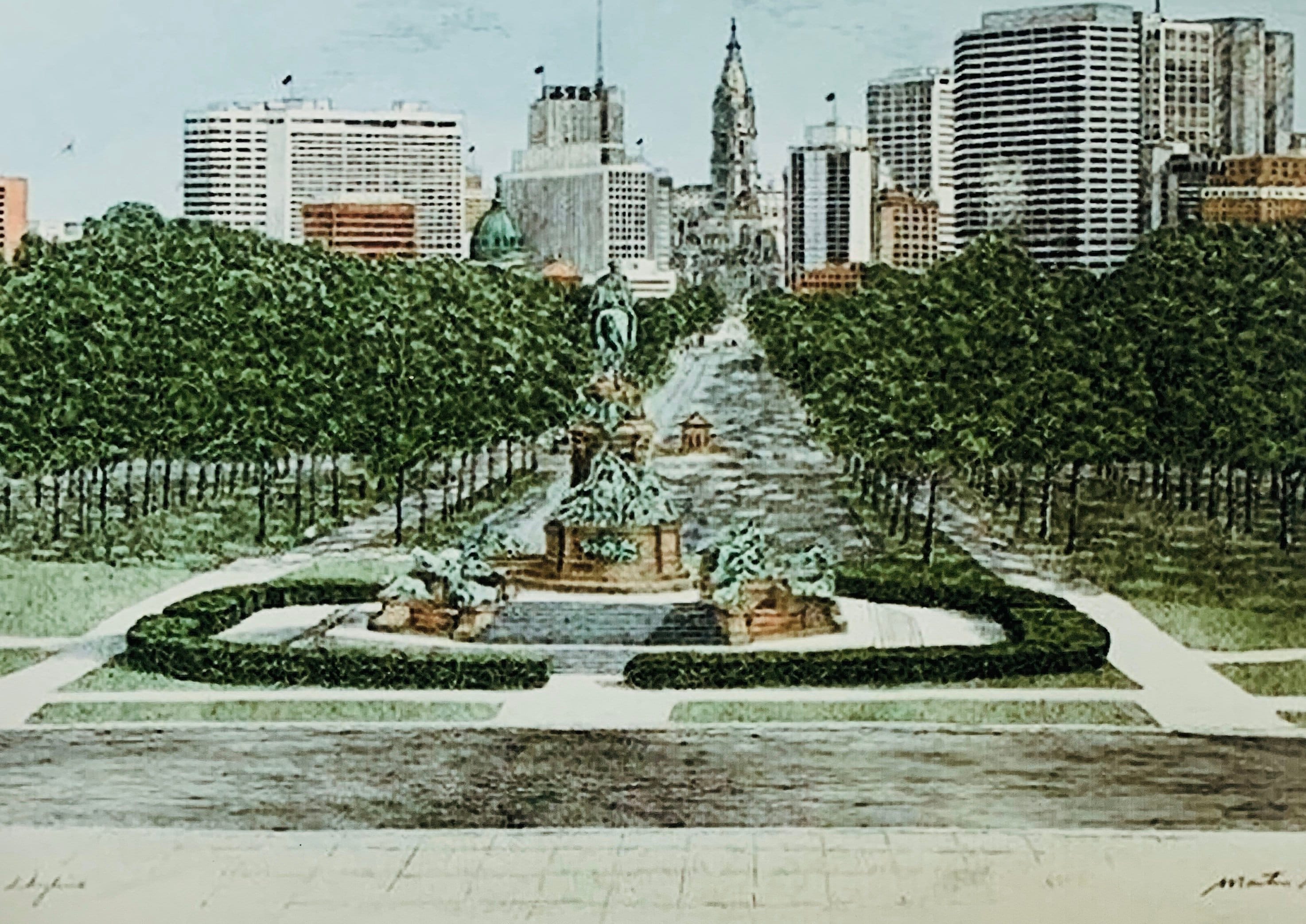 Philadelphia Skyline, Pen and Ink Watercolor Print by Well Known ...