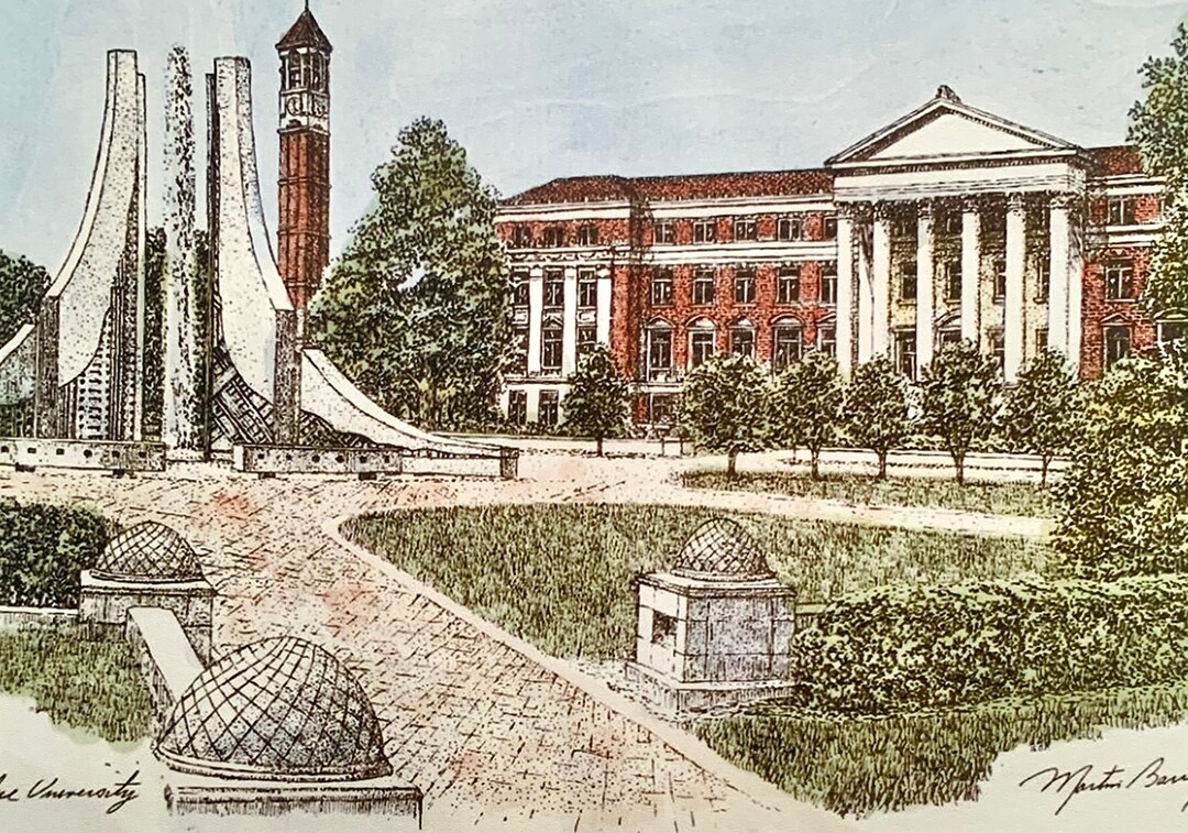 Purdue University , a Pen and Ink Watercolor by Well Know Artist Martin ...