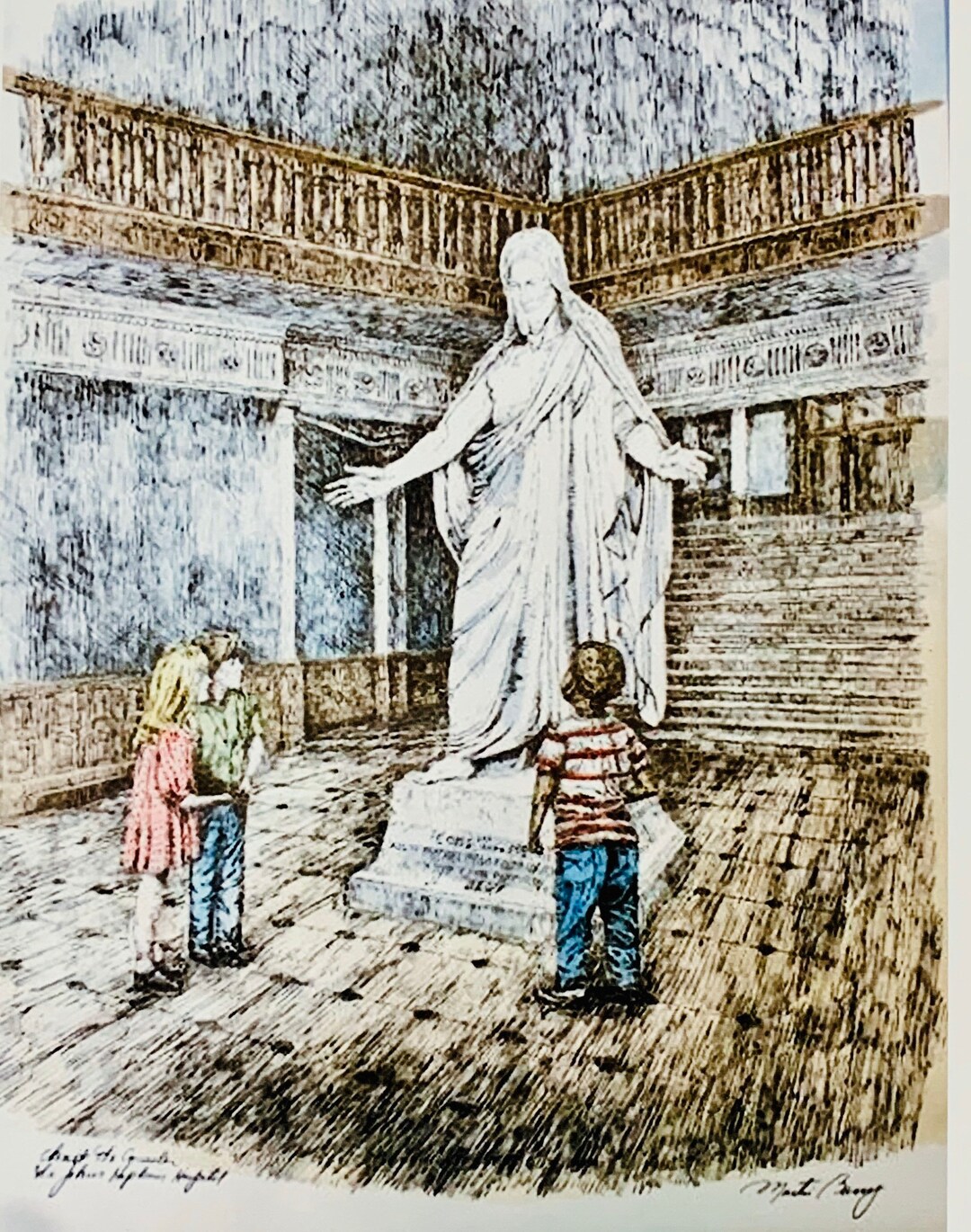 Christ Statue. Johns Hopkins Hospital, Pen and Ink Watercolor by Well ...