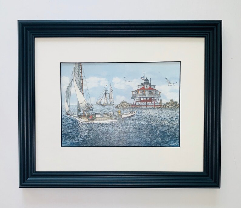 Thomas Point Lighthouse Ll Pen and Ink Watercolor Print by - Etsy