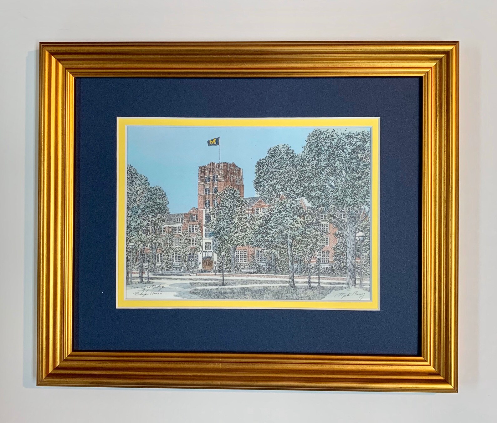University of Michigan, Pen and Ink Watercolor Print , by Artist Martin ...