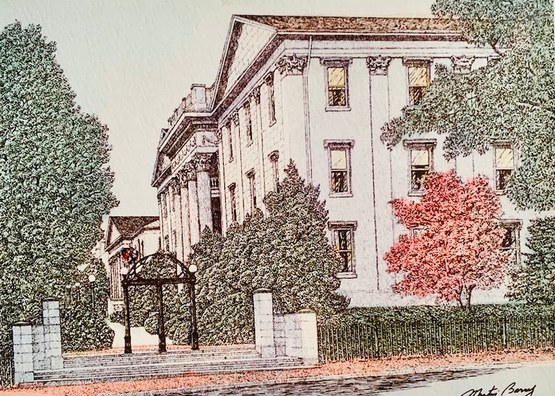 University of Georgia, Pen and Ink Watercolor by Well Known Artist ...