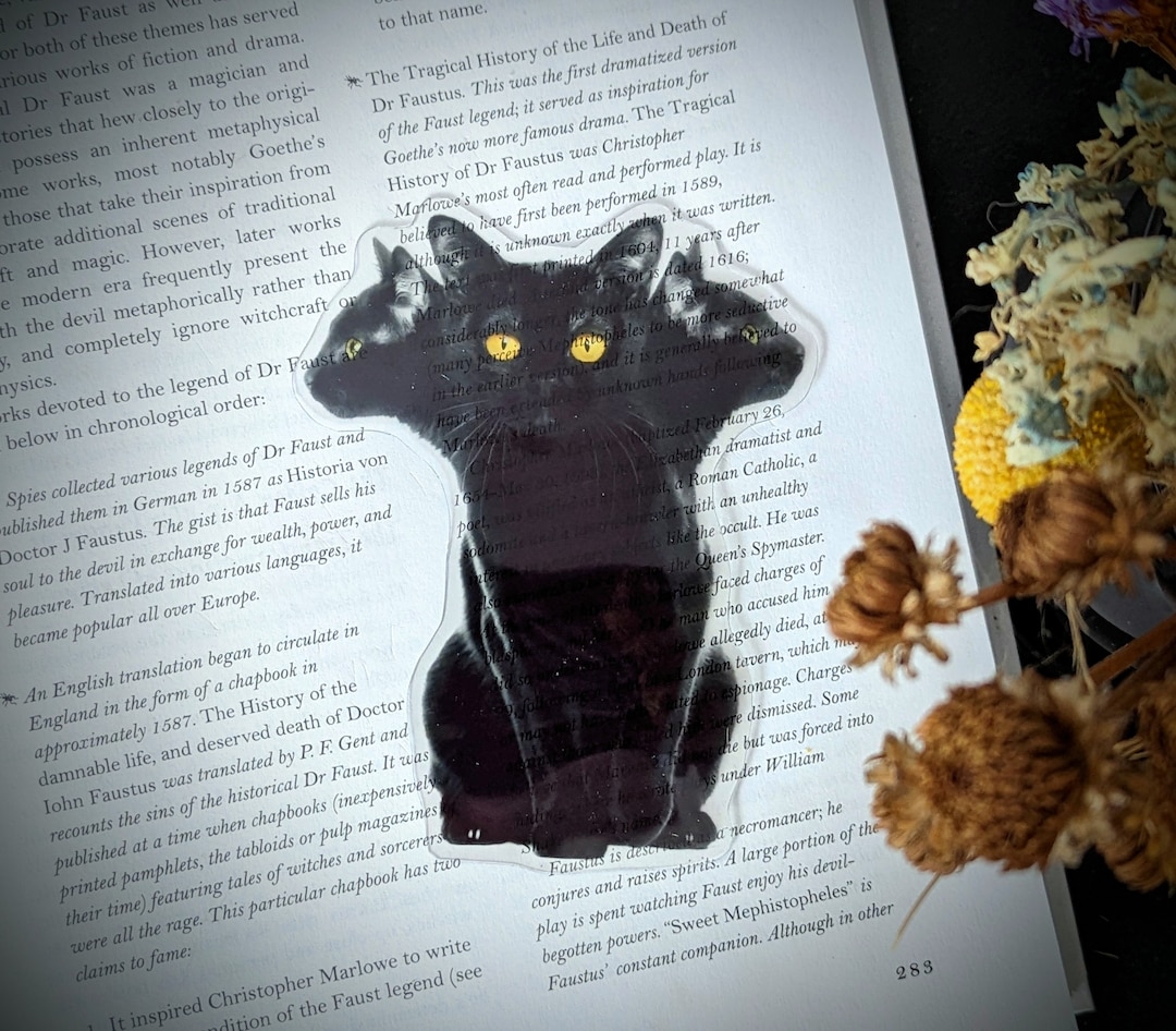 Clear Bookmark Cerberus Black Cat Three Headed Heads Feline Goth Gothic ...