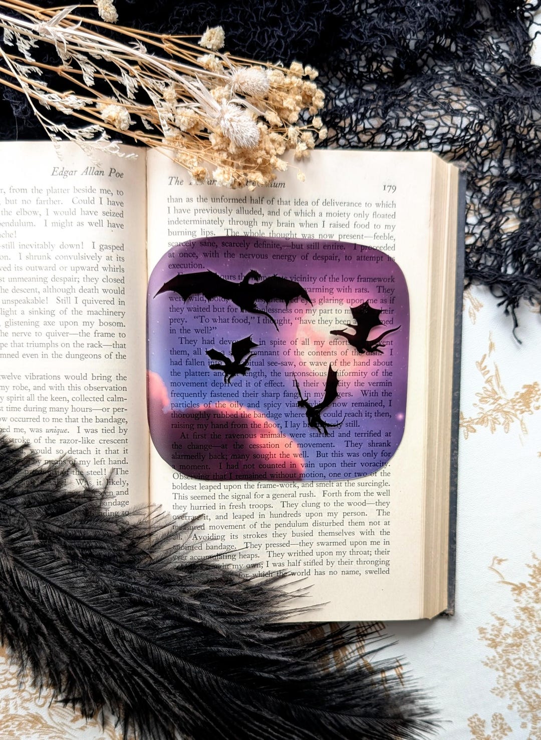 Clear Bookmark Dragons Flying Night Sky Fantasy Sci-fi Handmade Artist ...