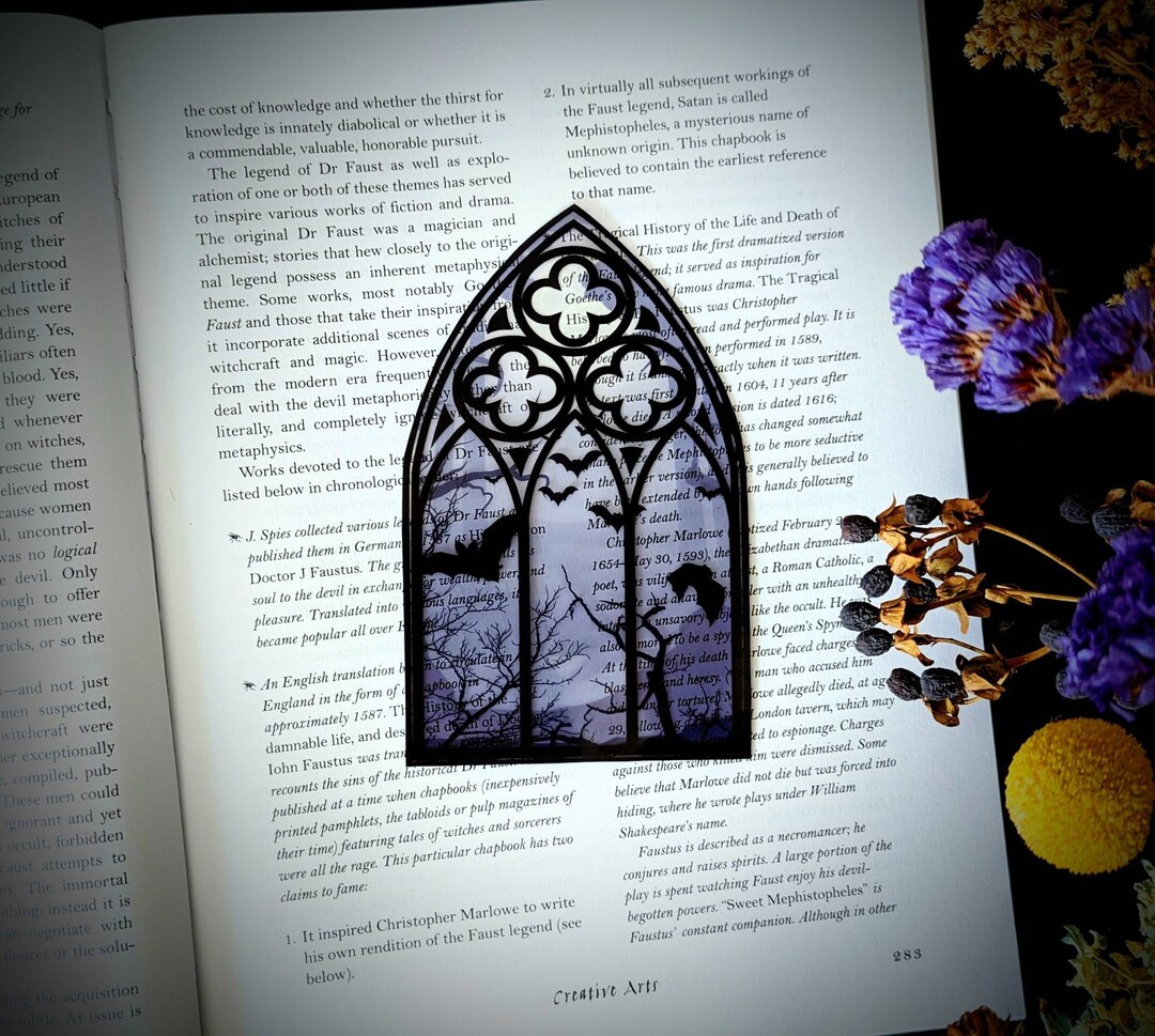 Clear Bookmark Purple Cathedral Church Window Night Scene Bats Flying ...