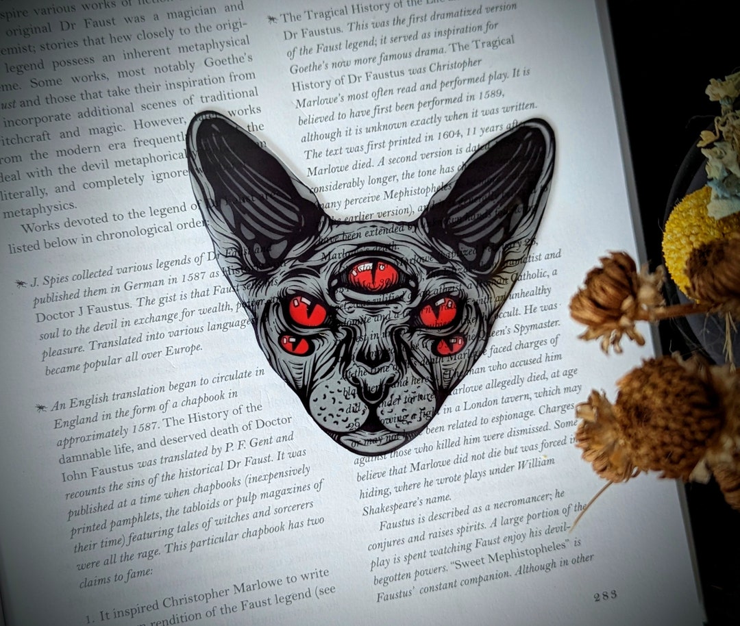 Clear Bookmark Hairless Sphinx Cat Feline Five Red Eyes Creepy Goth ...