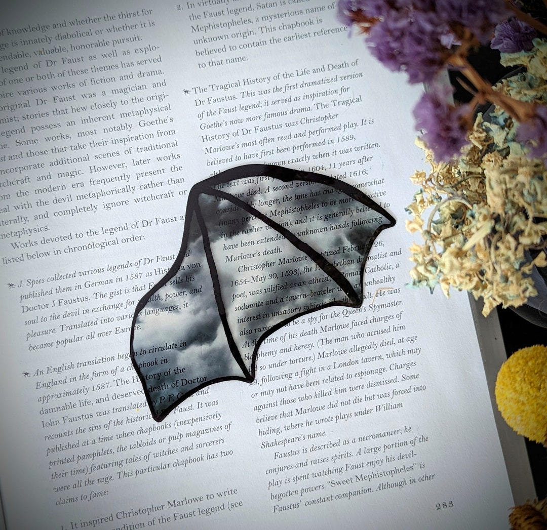 Clear Bookmark Stormy Clouds Bat Dragon Wing Goth Gothic Dark Academia Book Lover Reader Gift ...