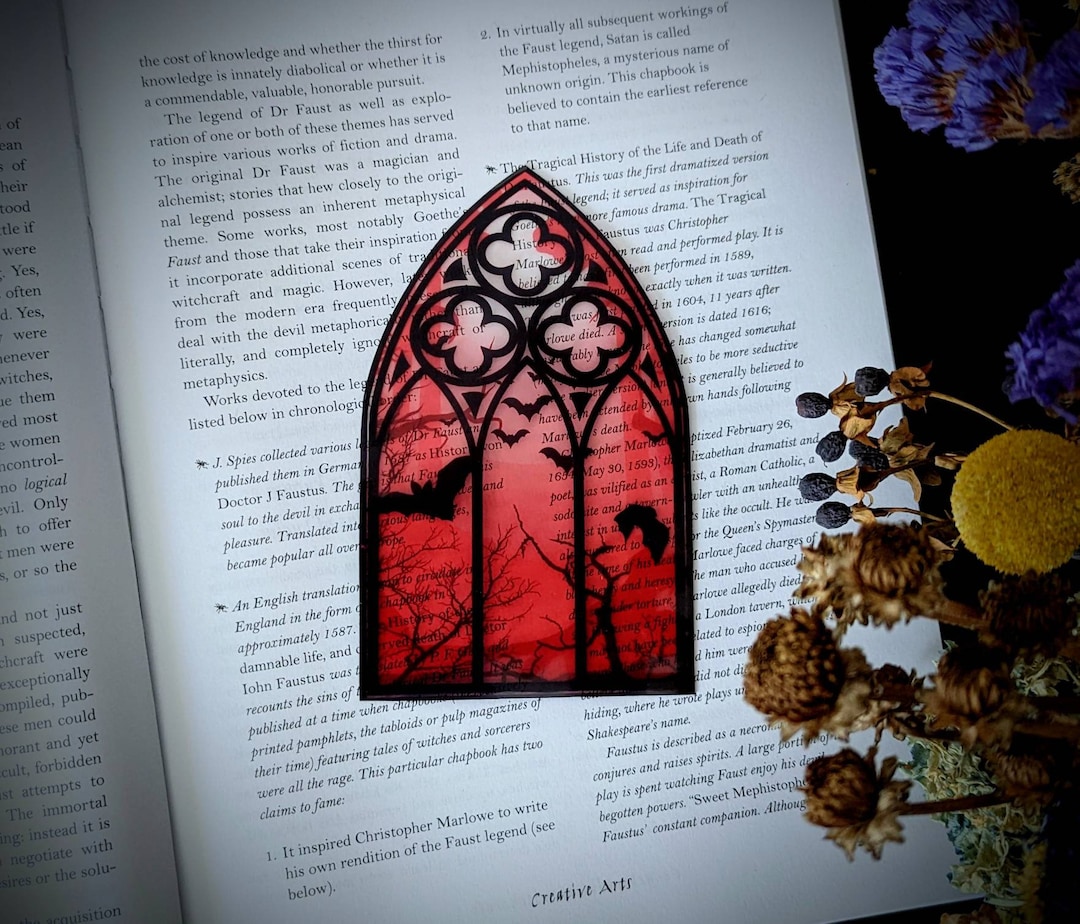 Clear Bookmark Cathedral Church Window Night Scene Bats Flying Forest ...