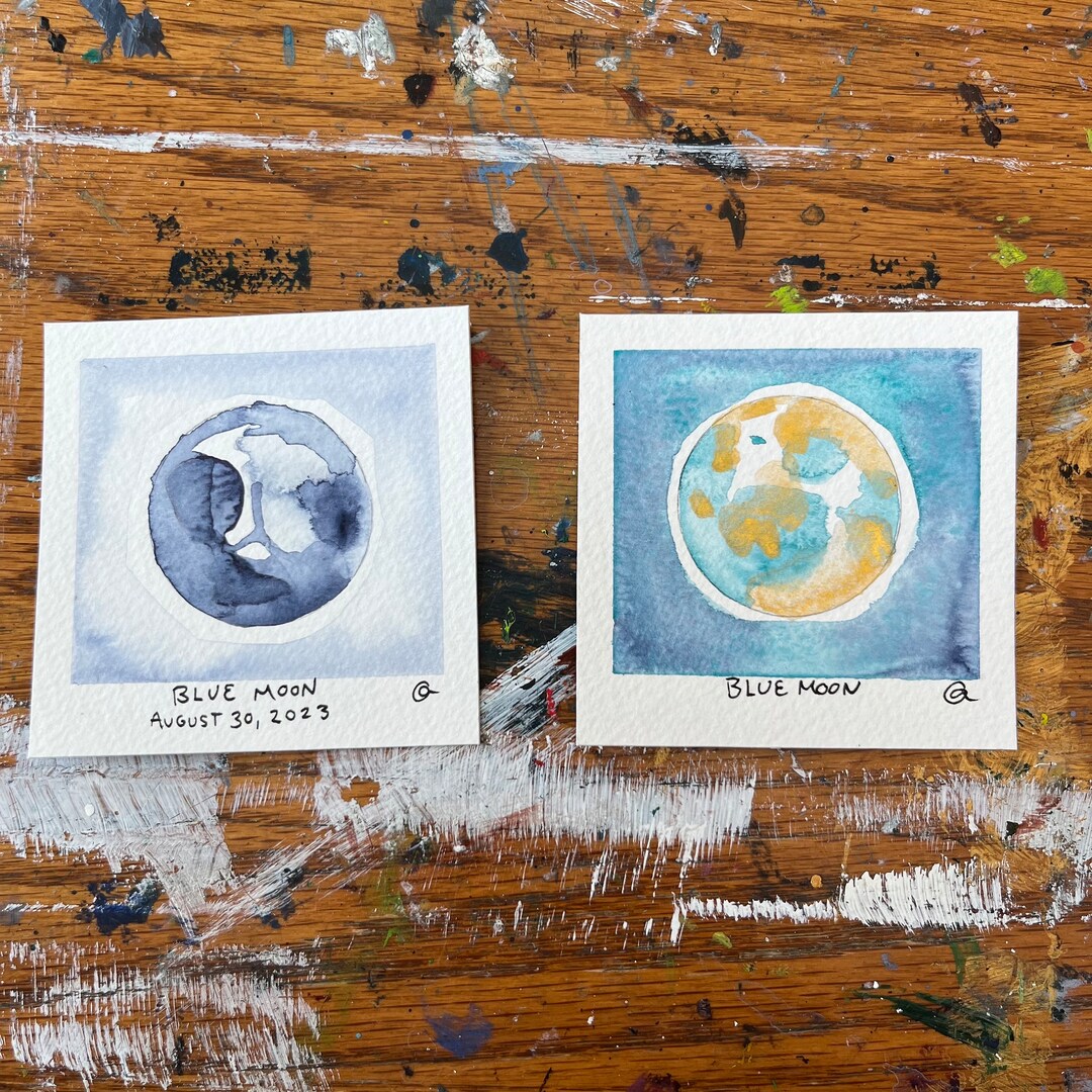 Blue Moon - Mini 3 X 3 Inch Original Watercolor Paintings - Etsy
