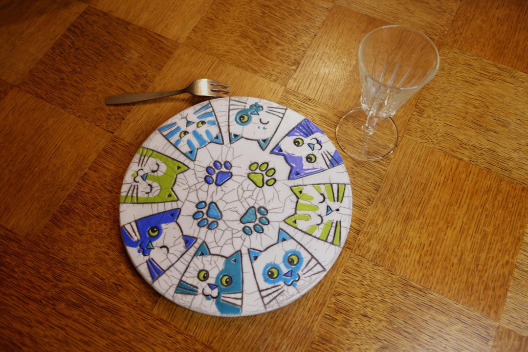 Raku Ceramic Trivet Round of Cats - Etsy