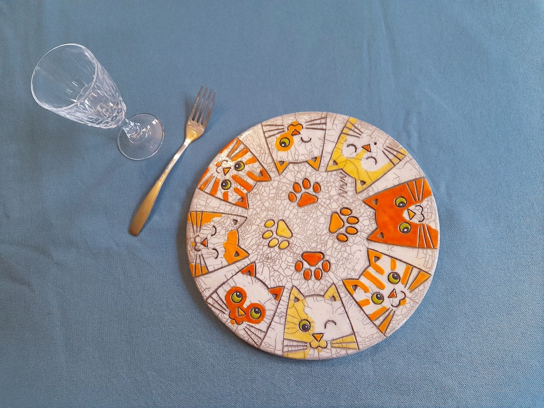 Round Ceramic Trivet of Orange and Yellow Cats - Etsy
