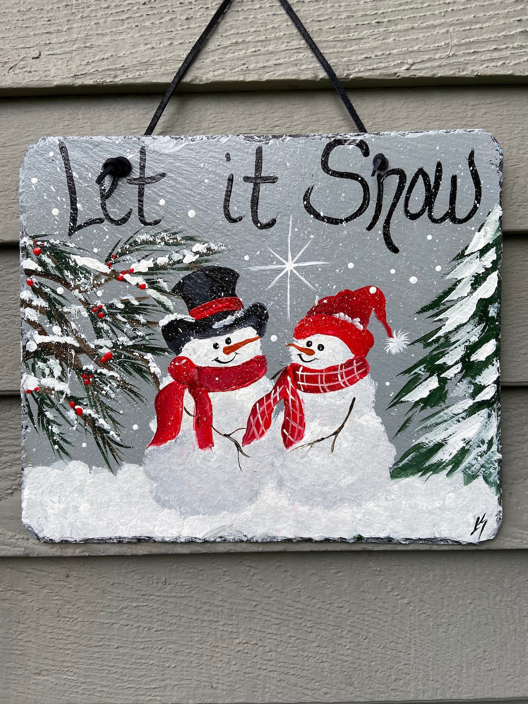 Winter Slate Sign, Welcome Plaque, Winter Door Hanger, Painted Snowman ...