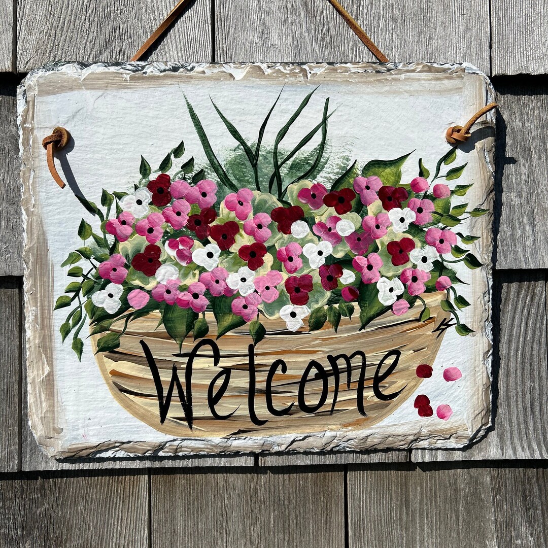 Hand Painted Slate Sign, Spring Welcome Sign, Front Door Slate, Spring ...