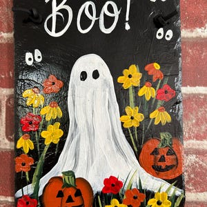 Painted Halloween Slate Sign, Halloween Ghost Sign, Halloween Door ...