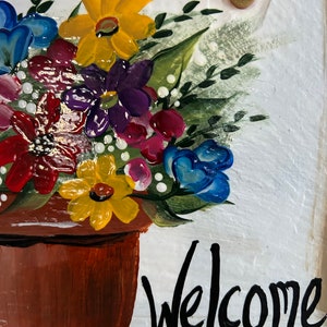Painted Slate Welcome Sign, Garden Slate Sign, Floral Welcome Plaque ...
