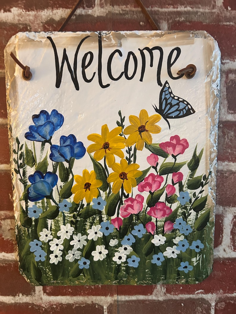 Slate Welcome Sign: Floral Door Hanger, Garden Decor - Etsy