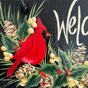 Hand Painted Slate Winter Sign, Welcome Plaque, Cardinal Slate Sign ...