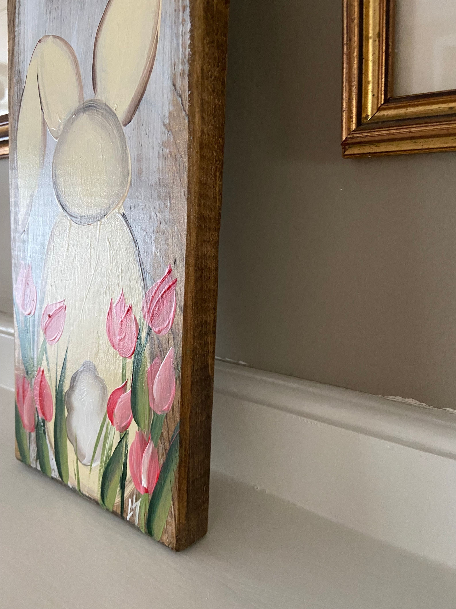 Painted Wood Easter Bunny Wall Hanging Rustic Bunny Painting | Etsy