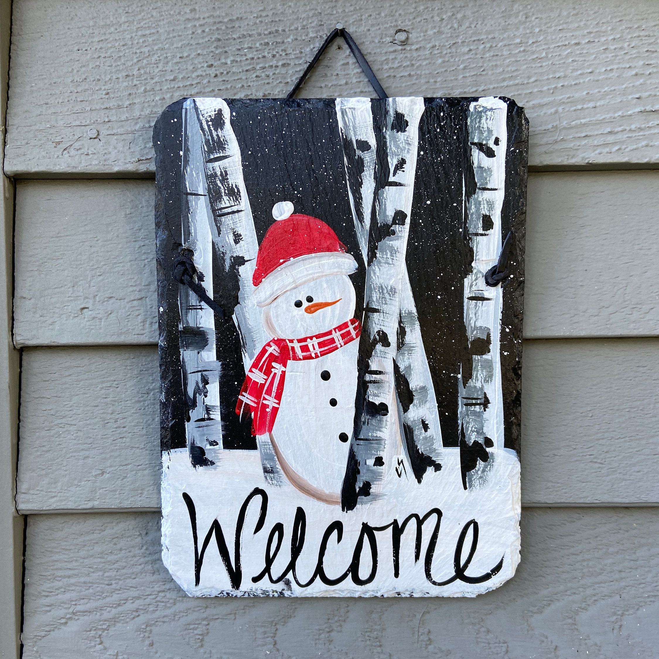 Painted slate sign, winter slate sign, winter door hanger, Snowmen ...