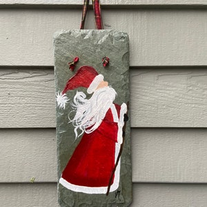 Painted Santa on Slate, Christmas Porch Decor, Painted Slate Sign ...