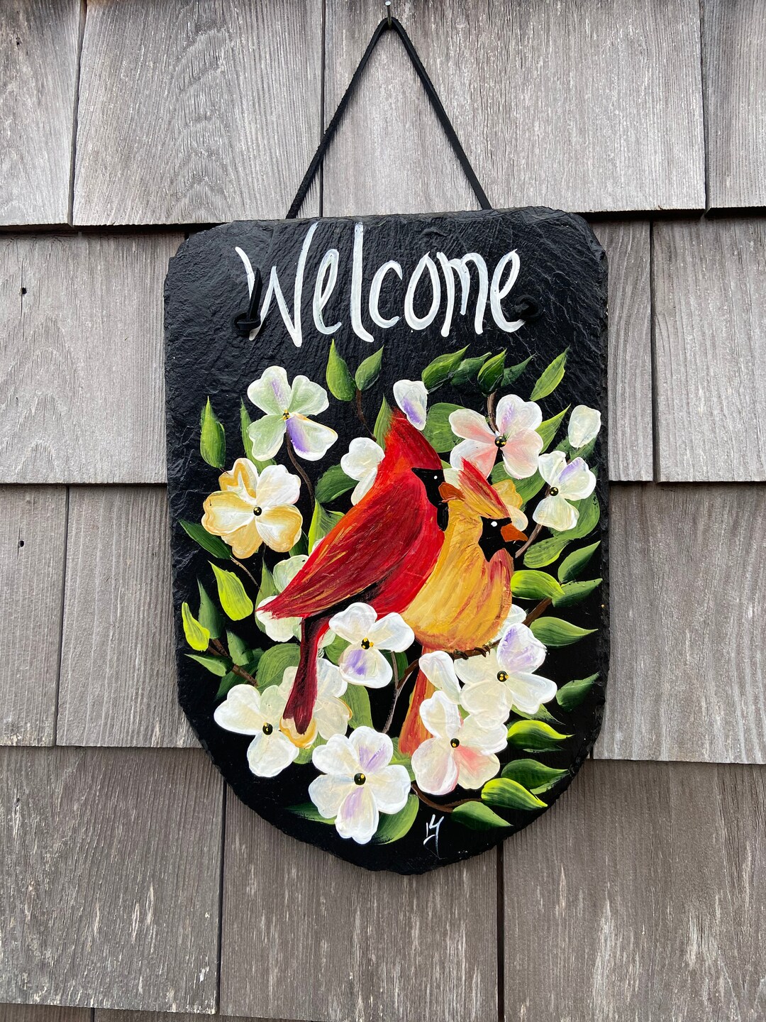 Cardinals Slate Sign, Garden Decor, Cardinal Welcome Sign, Painted ...