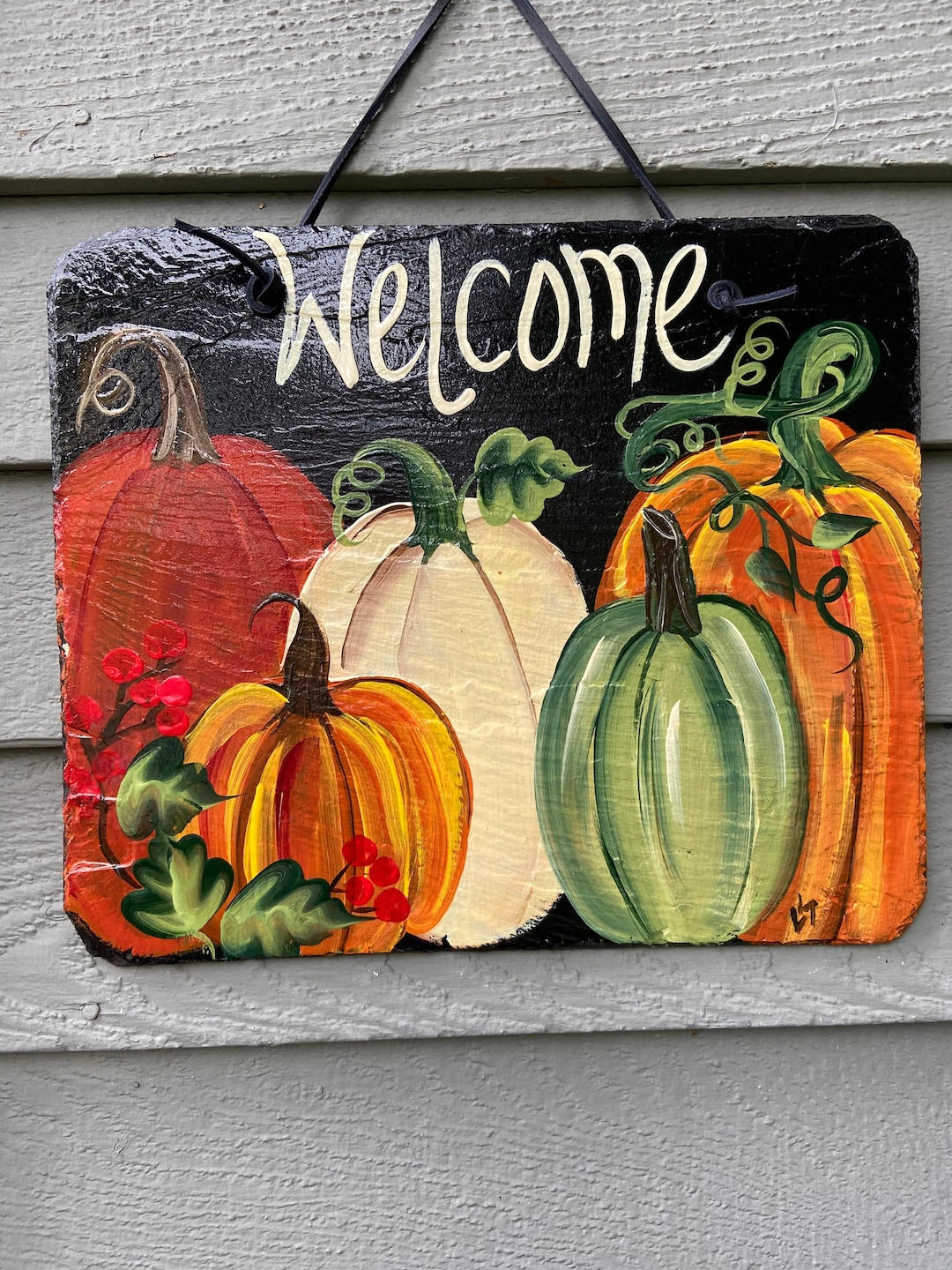Painted Pumpkin Slate Welcome Sign - Fall Porch Decor - Etsy