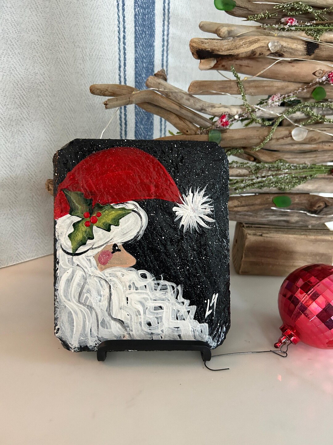 Christmas Table Top Painted Santa Slate, Santa Christmas Painting, 6x5 ...