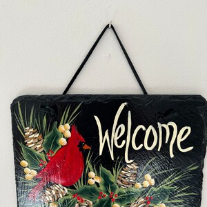 Hand Painted Slate Winter Sign, Welcome Plaque, Cardinal Slate Sign ...