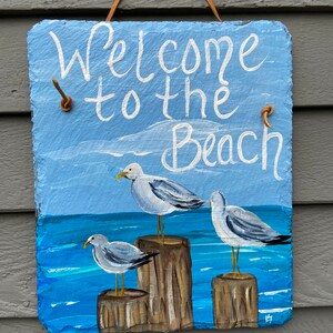 Welcome to the Beach Sign, Summer Slate Sign, Painted Slate, Beach ...