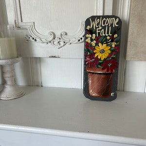 Hand Painted Fall Slate Welcome Sign, Fall Porch Decor, Fall Floral ...