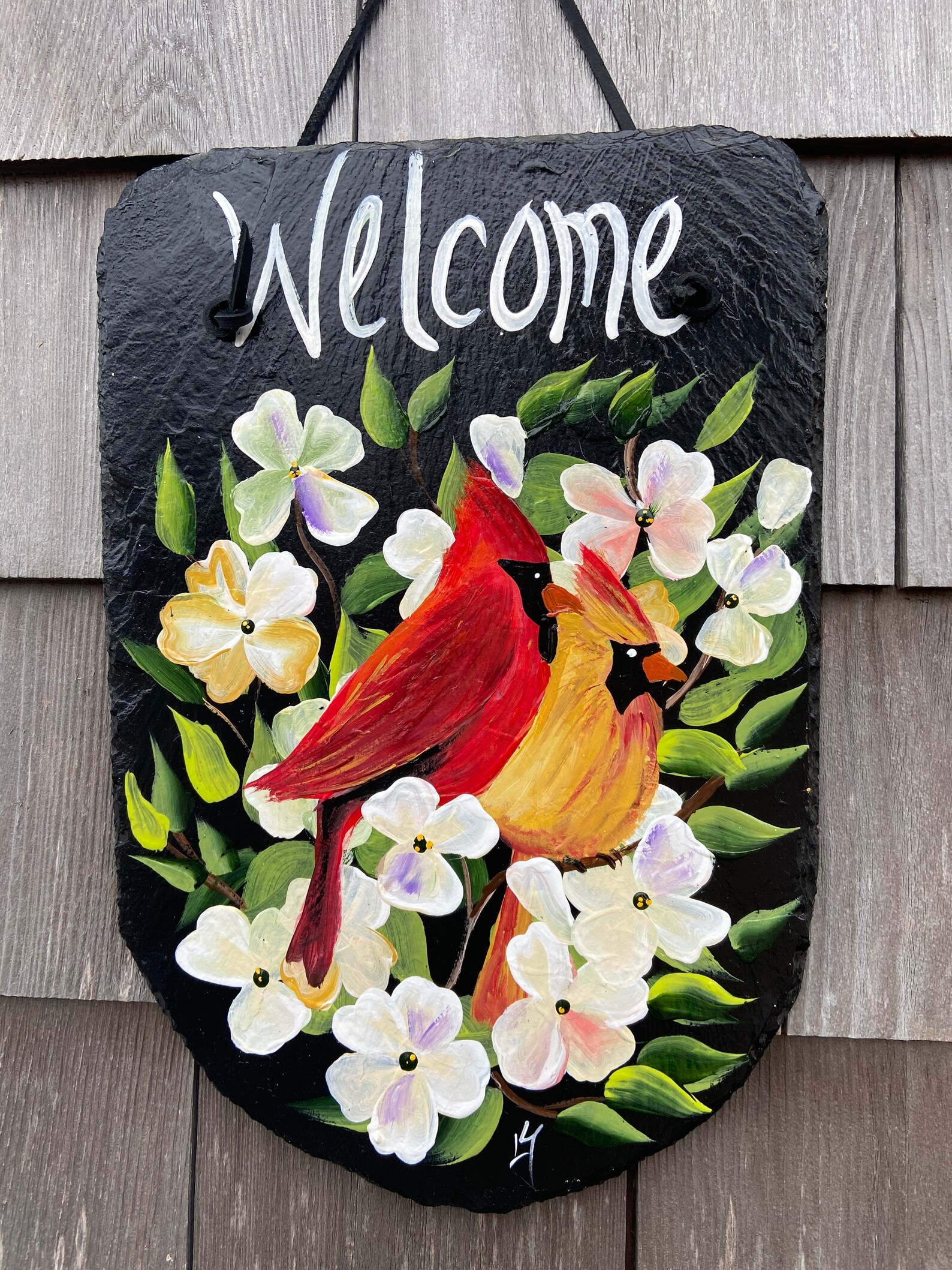 Cardinals Slate Sign Garden Decor Cardinal Welcome Sign - Etsy