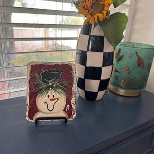 Painted Snowman Slate, Snowman Kitchen Art, 6x5 Hand Painted Slate ...