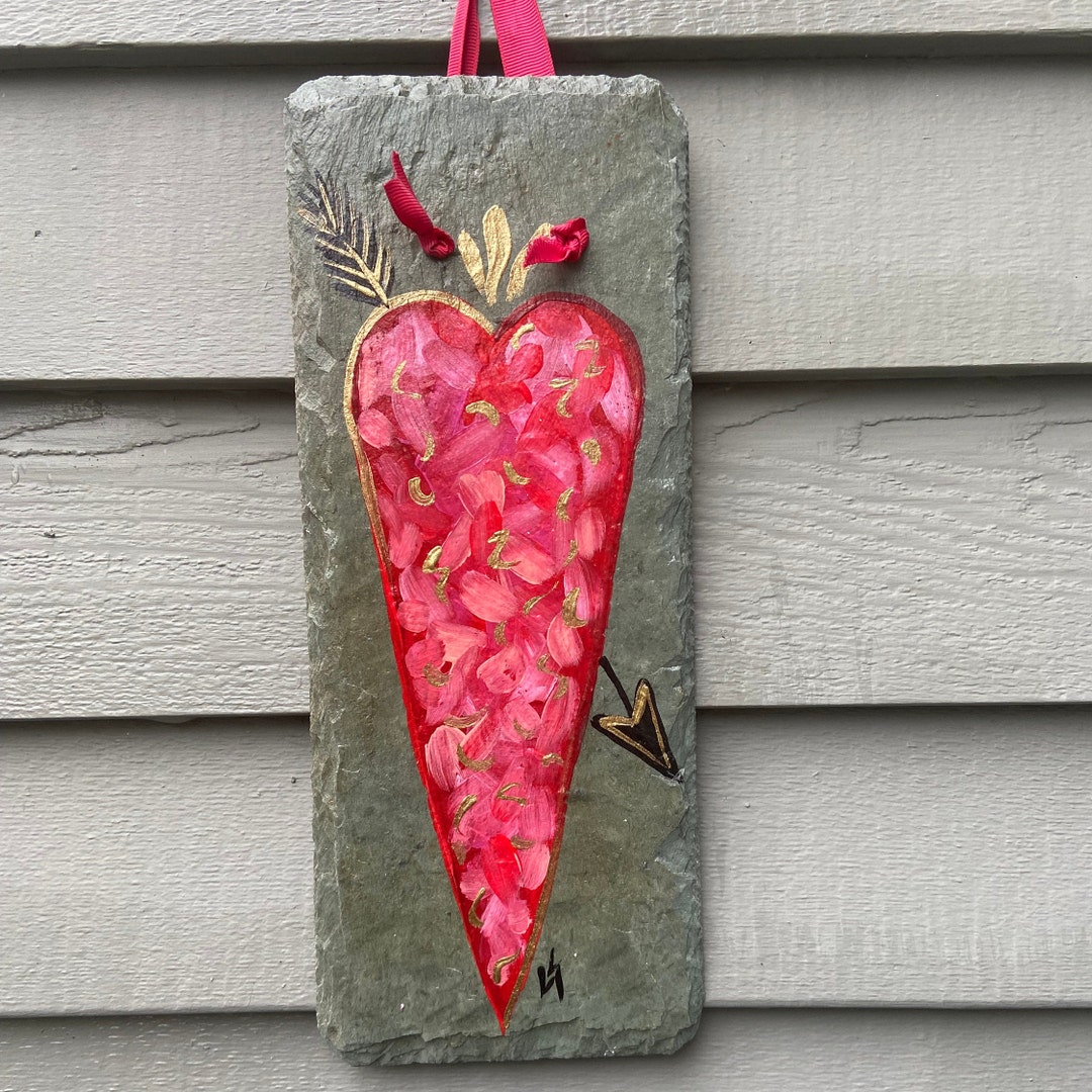 Painted Valentine Heart Slate Wall Hanging: Hand-painted Love Heart - Etsy