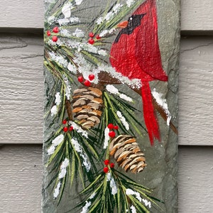 Painted Cardinal on Slate, Winter Porch Decor, Painted Slate Sign ...