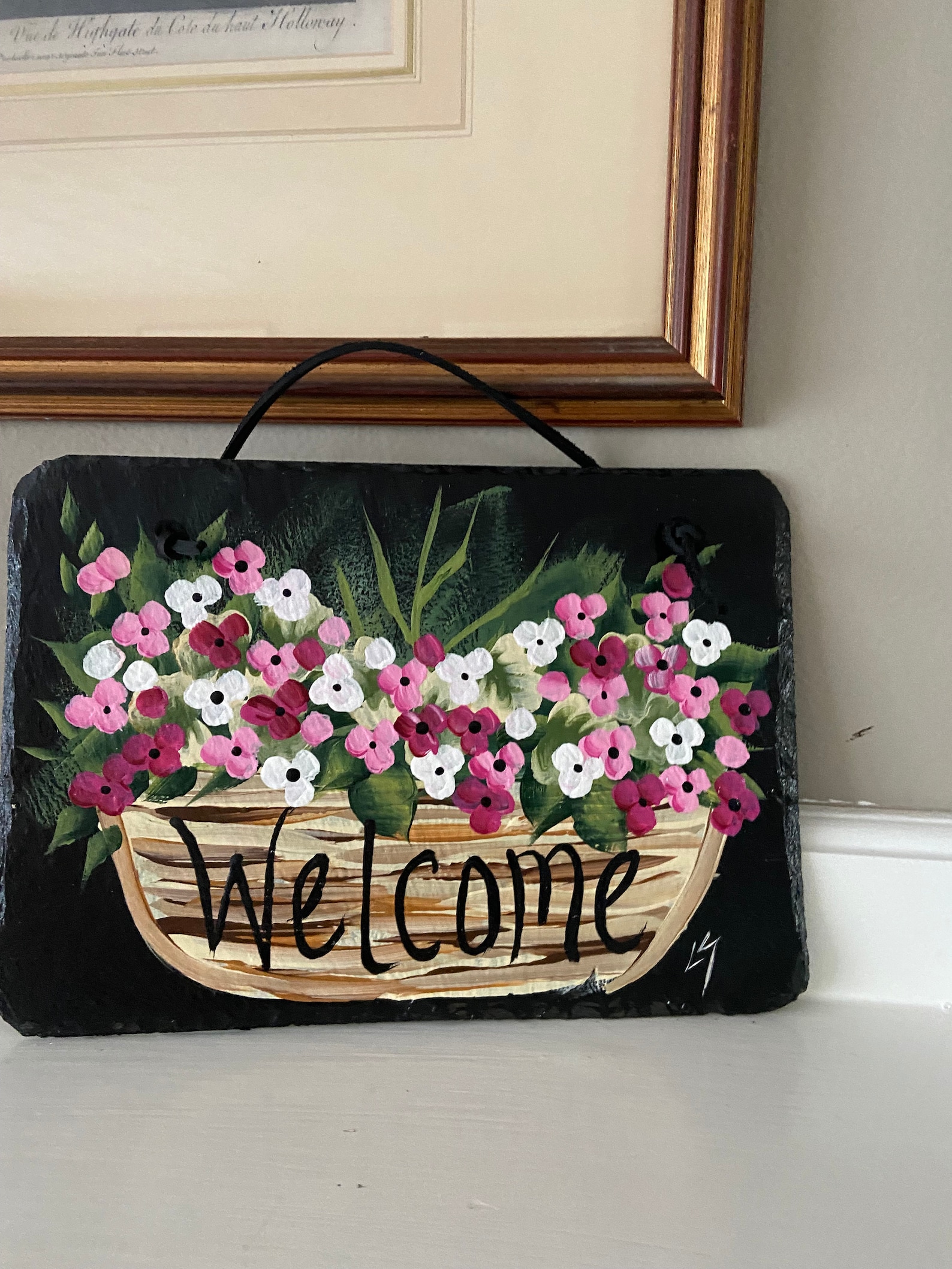 Painted Slate Welcome Sign Garden Slate Sign Floral Welcome - Etsy