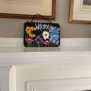 Painted Slate Welcome Sign, Garden Slate Sign, Floral Welcome Plaque ...