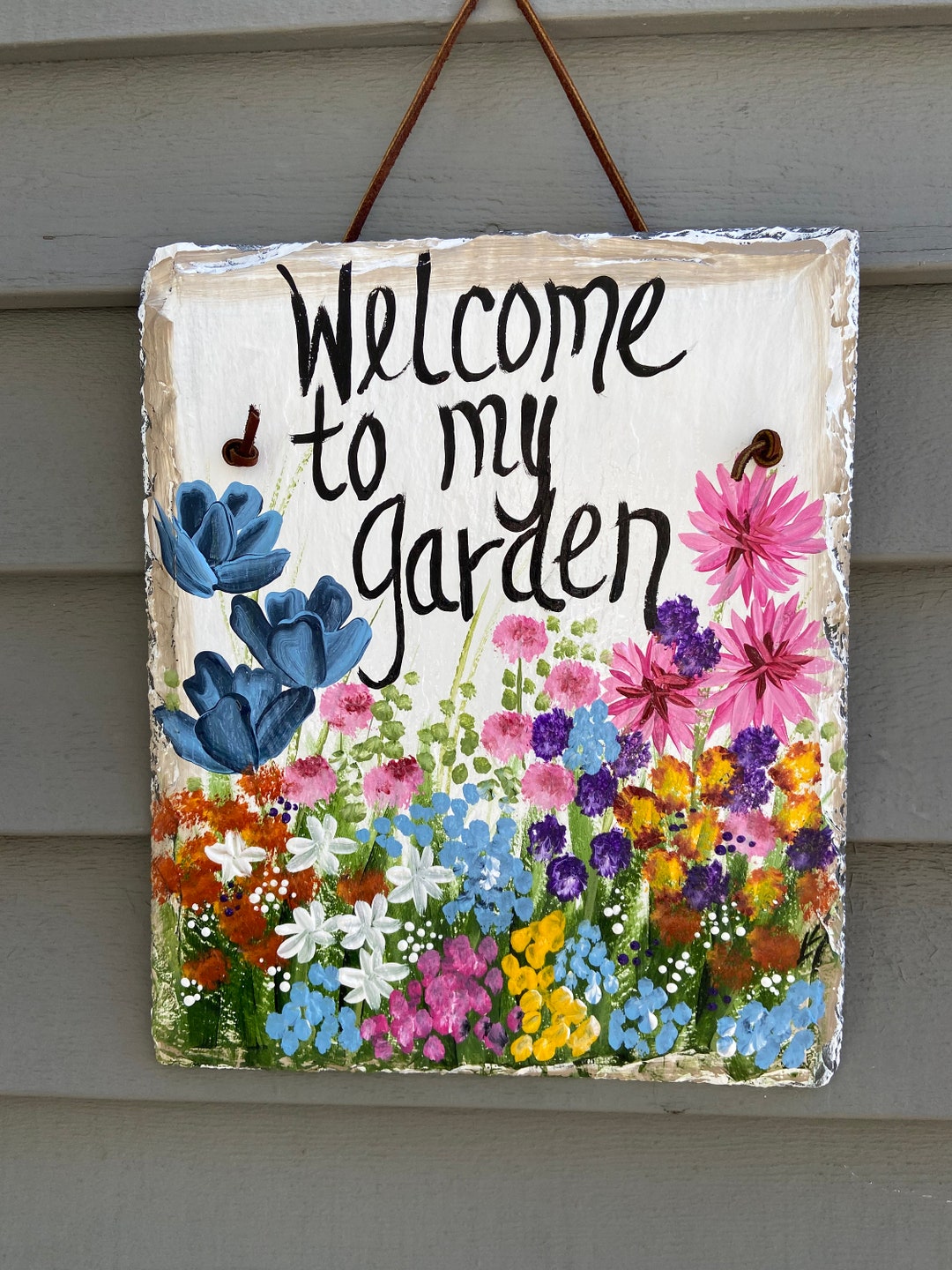 Painted Garden Slate Sign, Spring Welcome Sign, Garden Sign, Spring ...