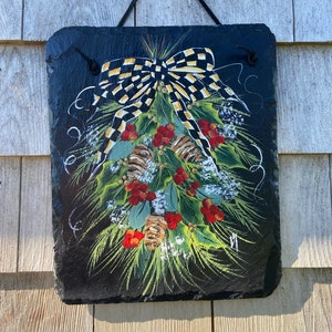 Painted Winter Swag Slate, Winter Welcome Sign, Painted Winter Sign ...