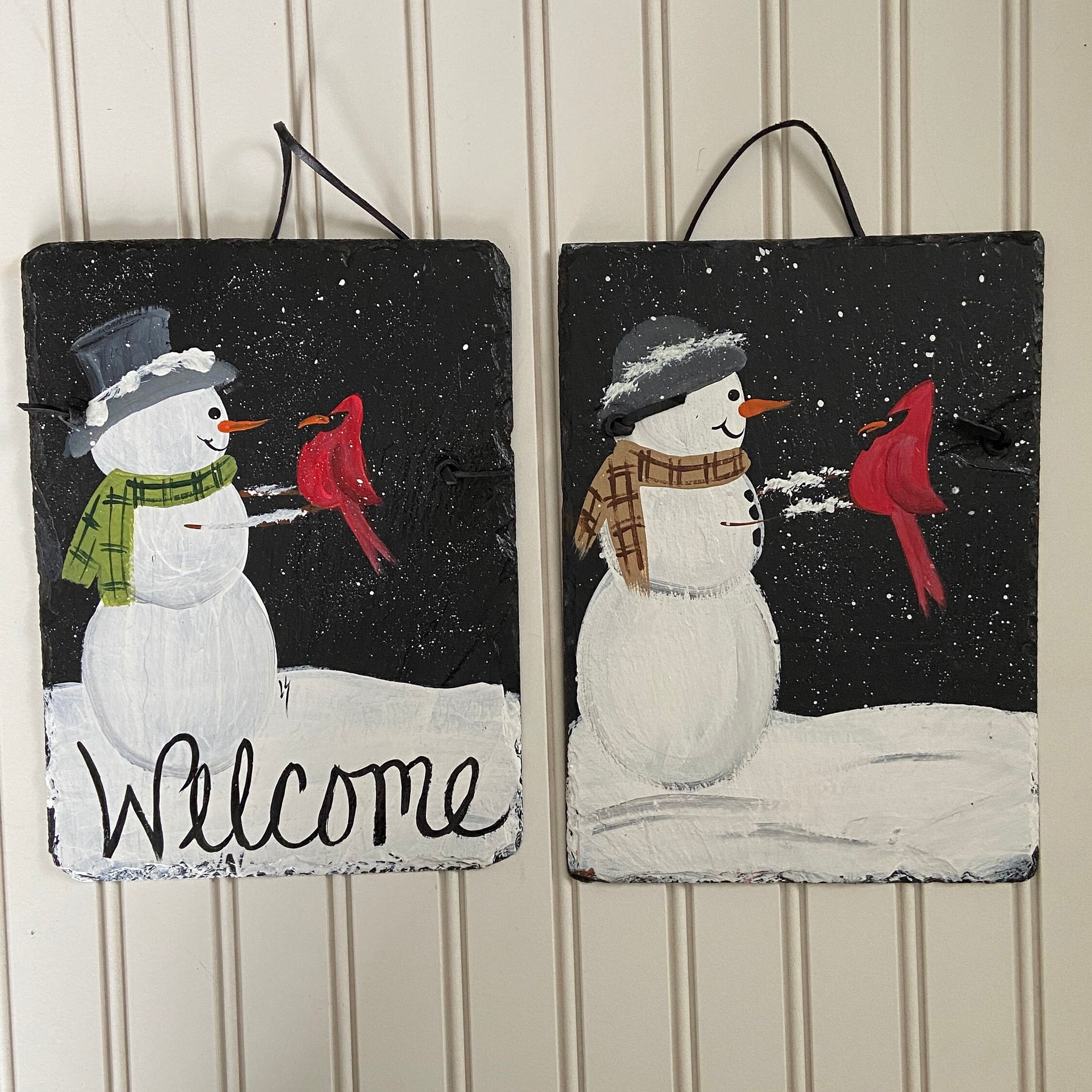 Snowman Slate plaque, winter sign, Porch Decor, Painted slate, Snowman ...