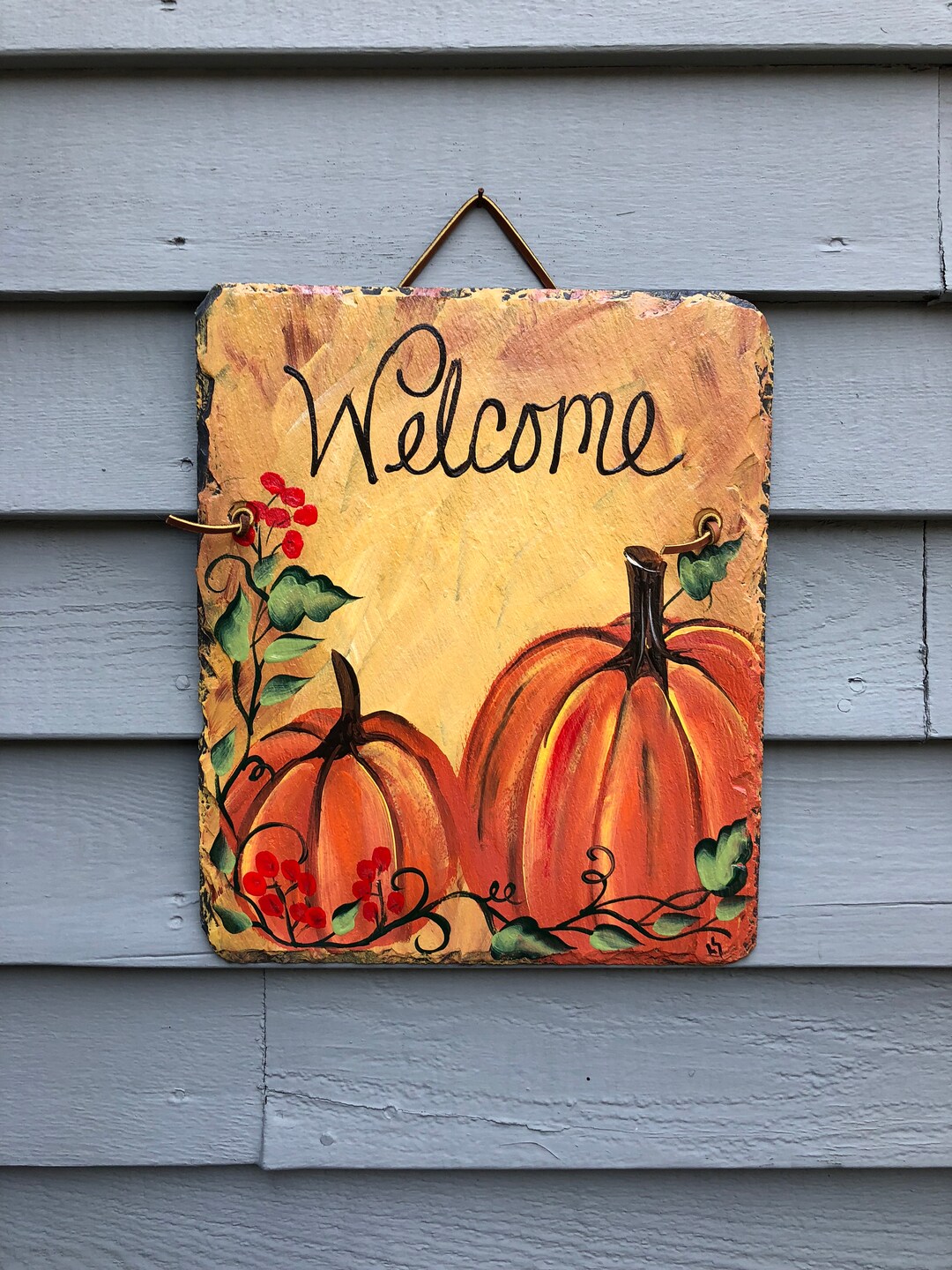 Pumpkin Welcome Sign, Pumpkin Door Hanger, Fall Porch Decor, Autumn ...