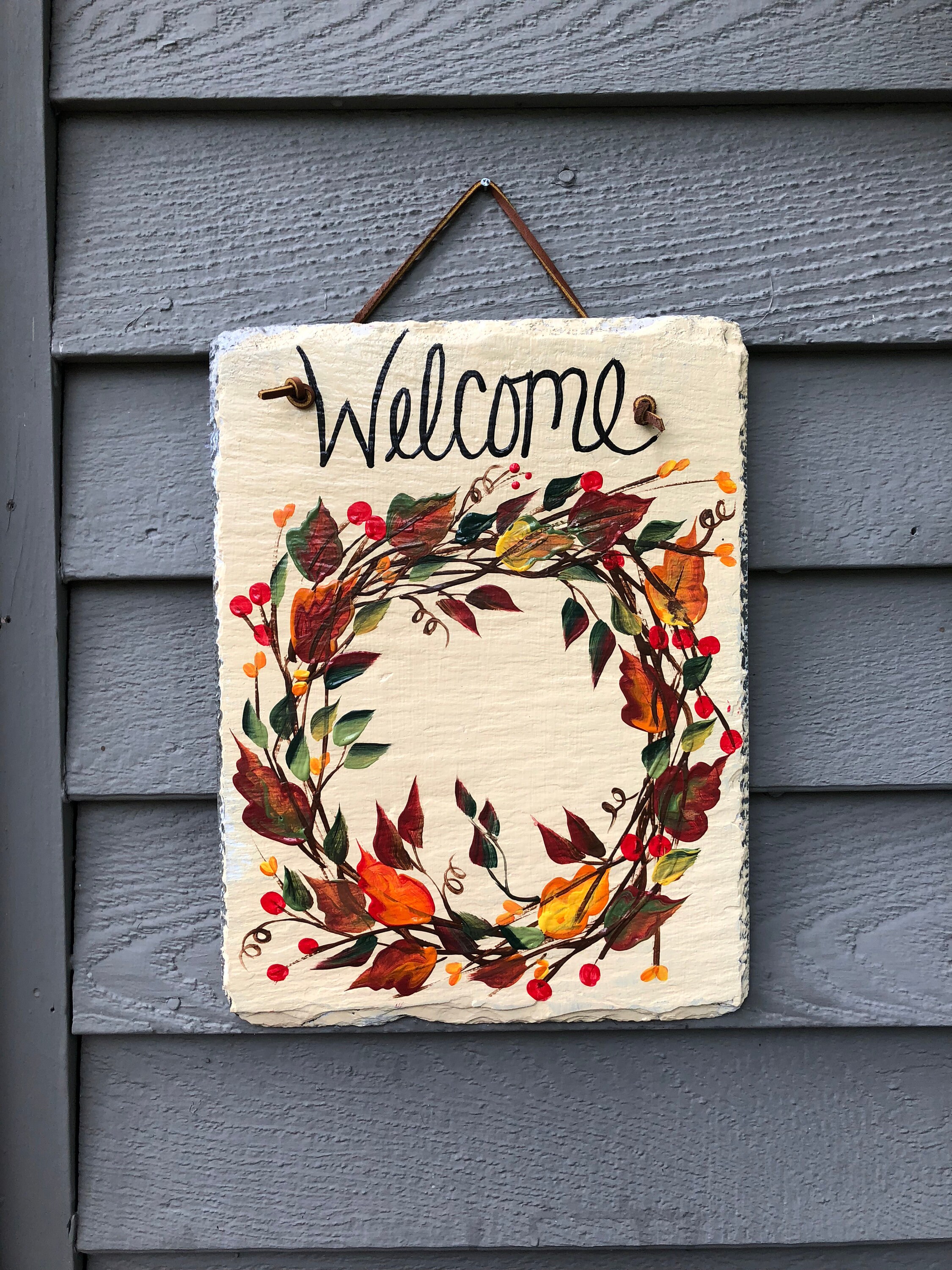 Slate welcome sign Fall plaque Autumn door hanger Fall door | Etsy