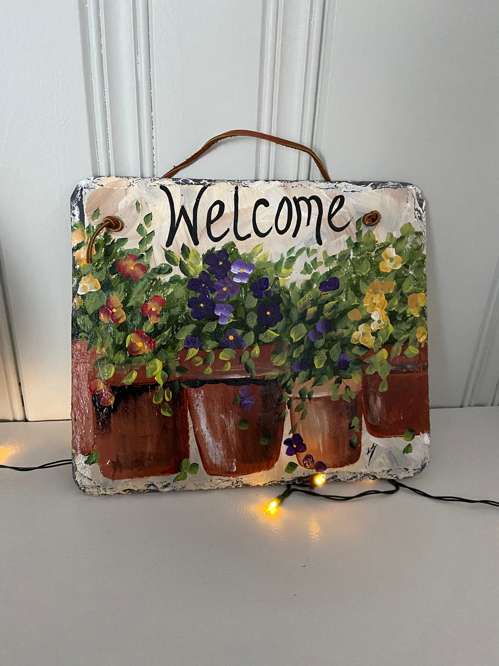 Hand Painted Slate Sign Spring Welcome Sign Front Door - Etsy