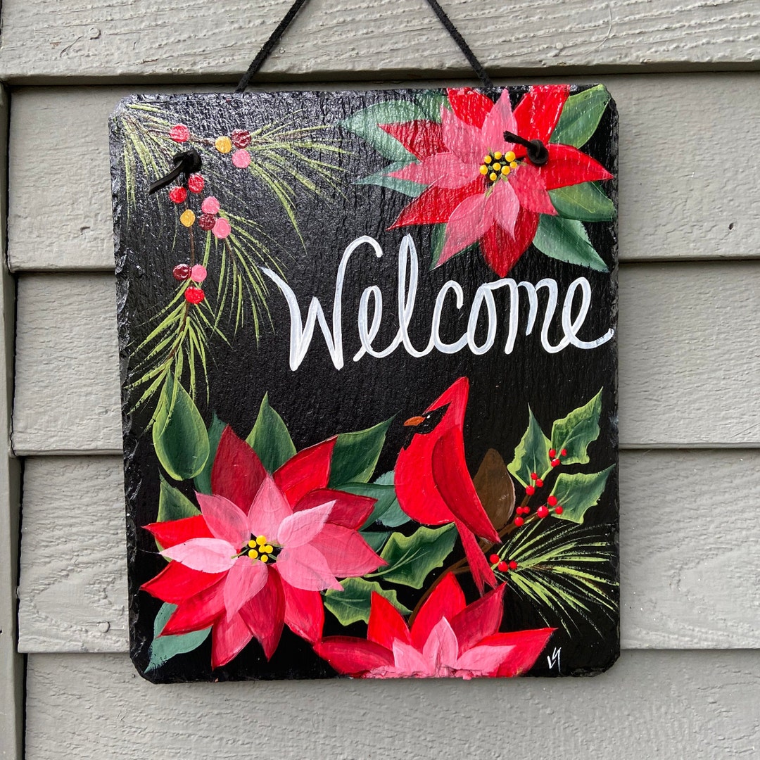 Painted Christmas Slate Tile, Christmas Plaque, Door Hanger, Christmas ...