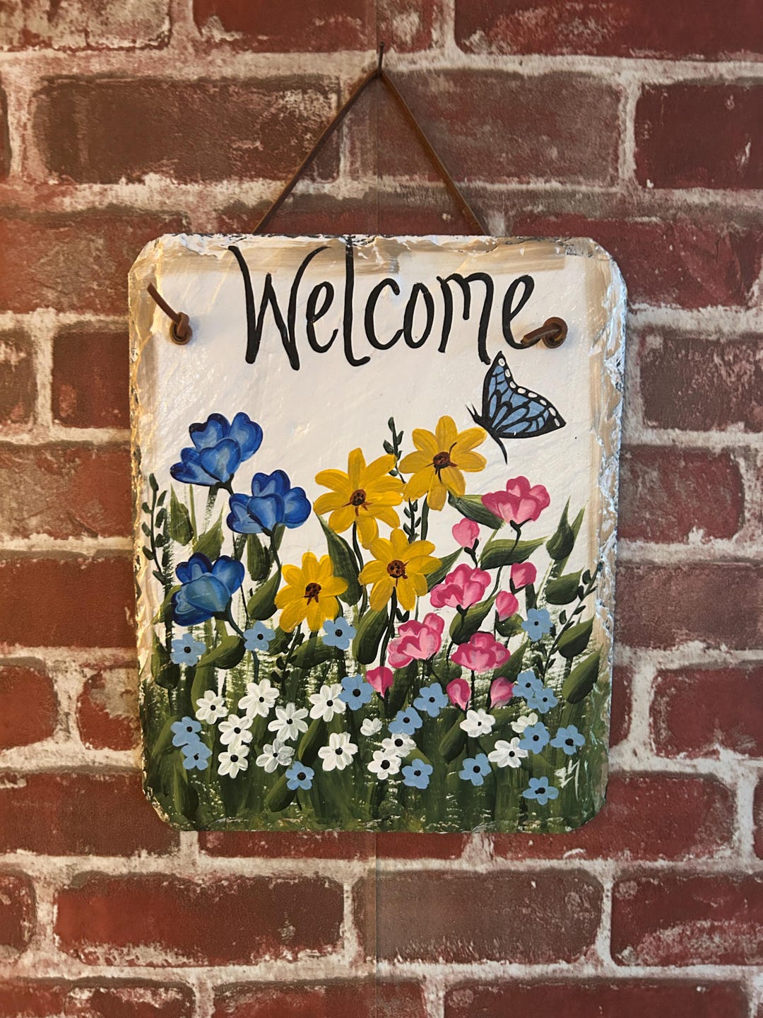 Hand Painted Slate Sign, Spring Welcome Sign, Front Door Slate, Spring ...