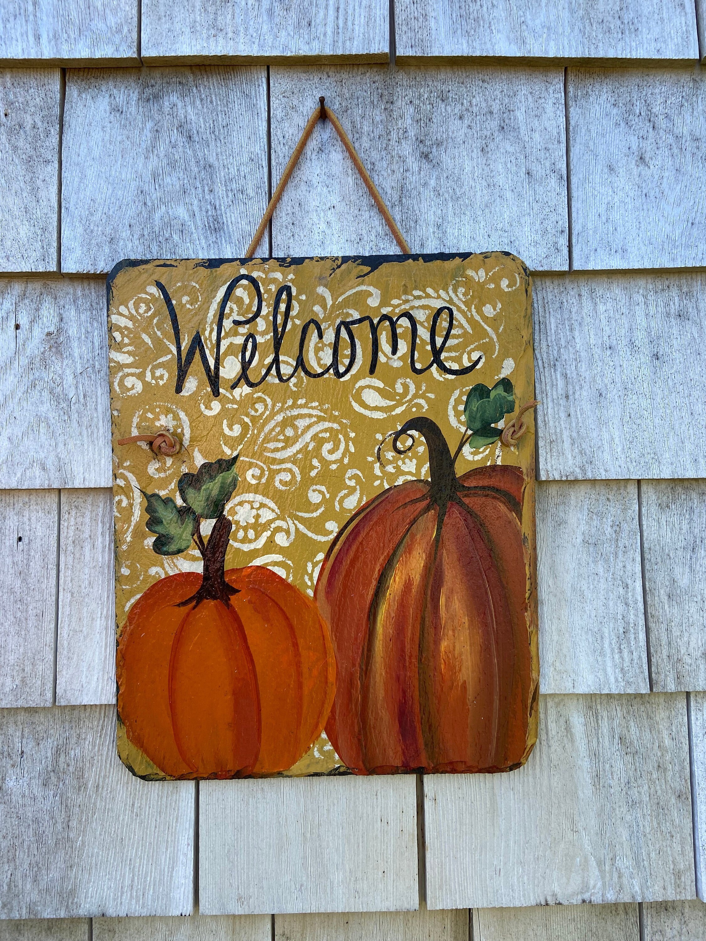Pumpkin Slate plaque, Fall sign, Porch Decor, Painted slate, Fall decor ...