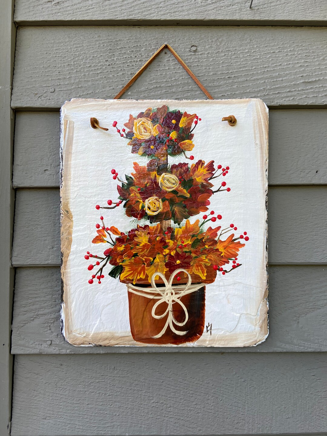 Hand Painted Fall Welcome Slate Sign: Recycled Roof Slate Door Hanger ...