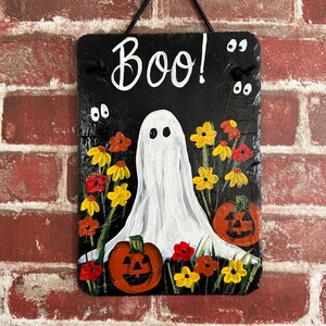 Painted Halloween Slate Sign, Halloween Ghost Sign, Halloween Door ...